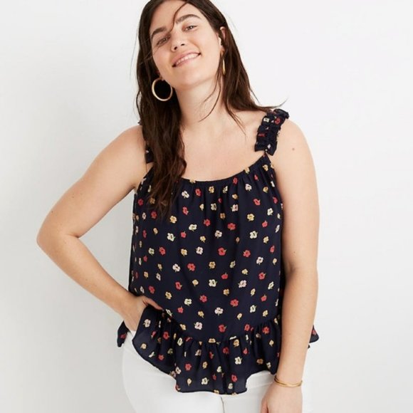 Madewell Tops Madewell Confetti Floral Silk Ruffle Strap Tank